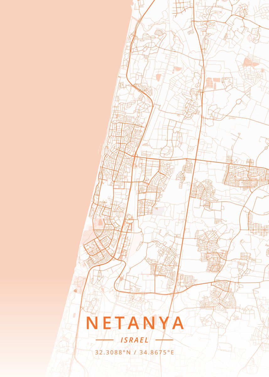 'Netanya Israel' Poster, picture, metal print, paint by Designer Map ...