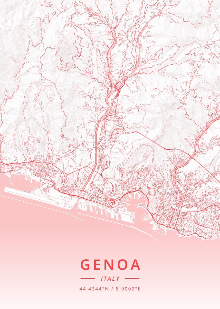 'Genoa Italy' Poster, picture, metal print, paint by Designer Map Art ...