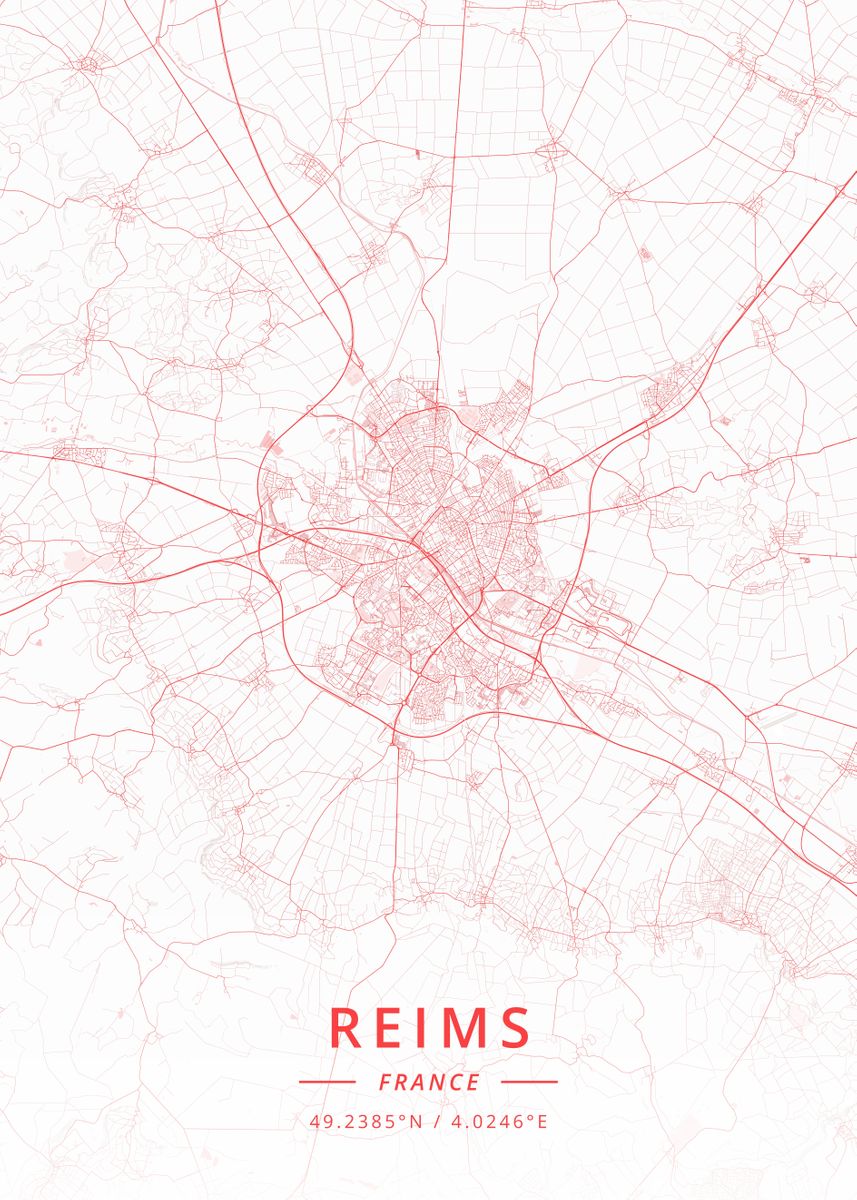 'Reims France' Poster, picture, metal print, paint by Designer Map Art ...