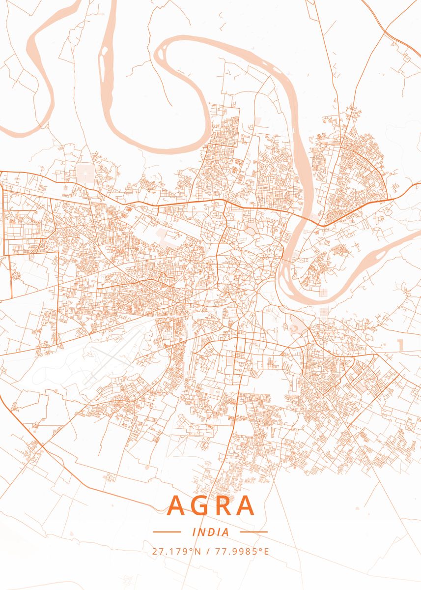 'Agra India' Poster, picture, metal print, paint by Designer Map Art ...