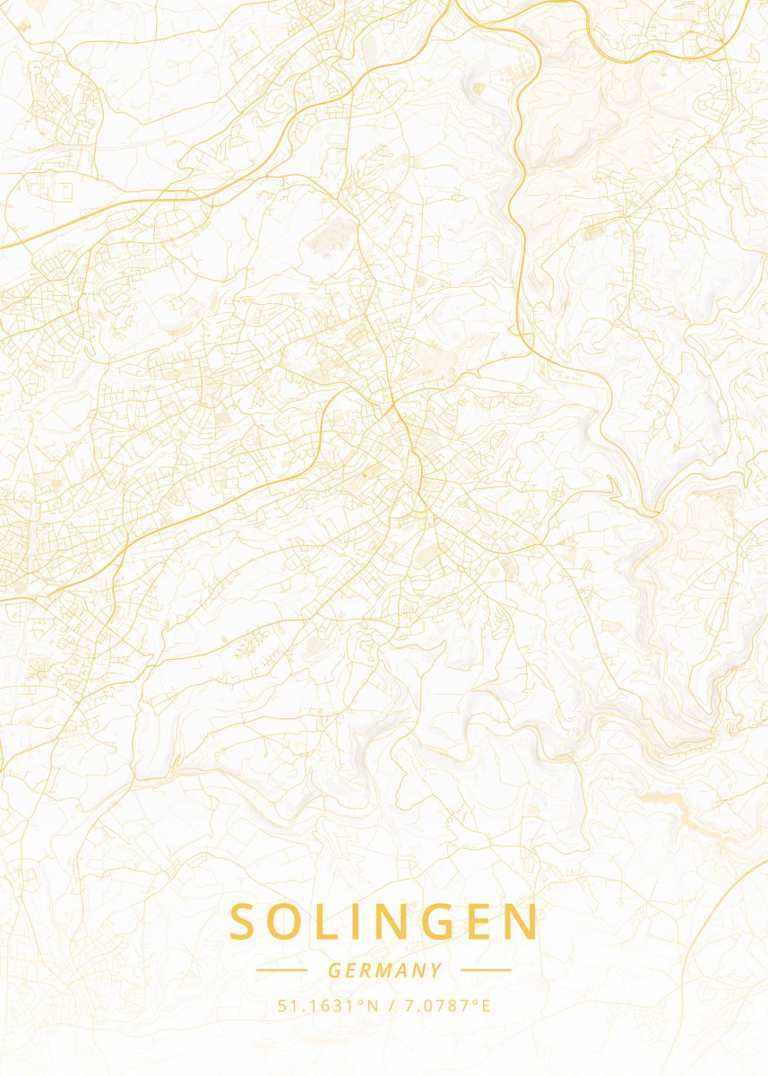 'Solingen Germany' Poster, picture, metal print, paint by Designer Map ...