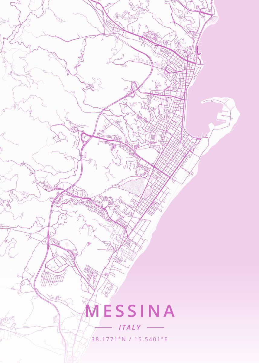 'Messina Italy' Poster, picture, metal print, paint by Designer Map Art ...