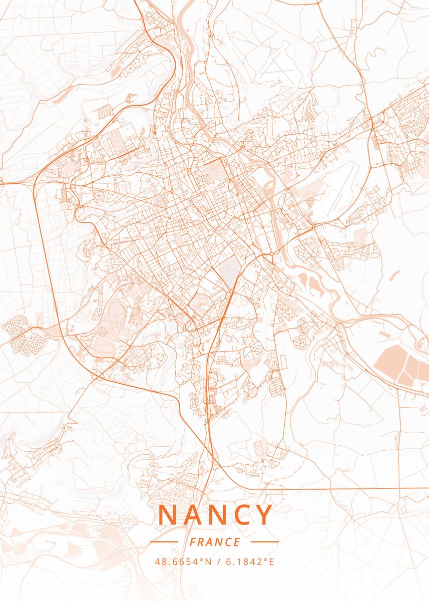 'Nancy France' Poster, picture, metal print, paint by Designer Map Art ...