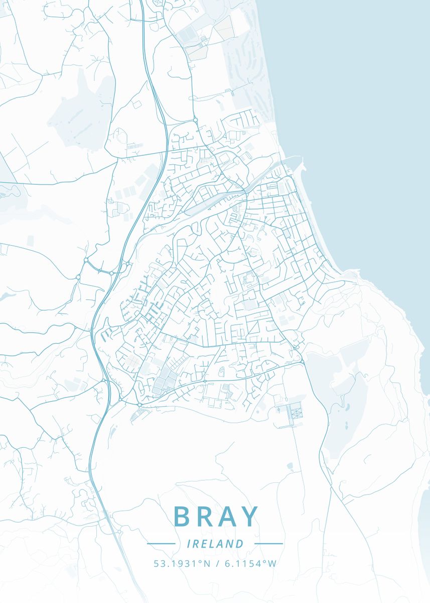 'Bray Ireland' Poster, picture, metal print, paint by Designer Map Art ...
