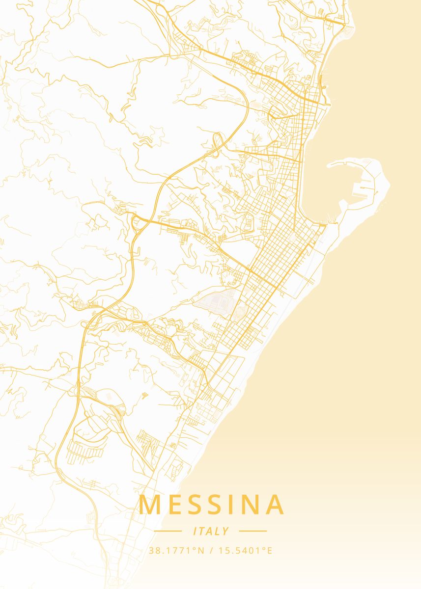 'Messina Italy' Poster, picture, metal print, paint by Designer Map Art ...