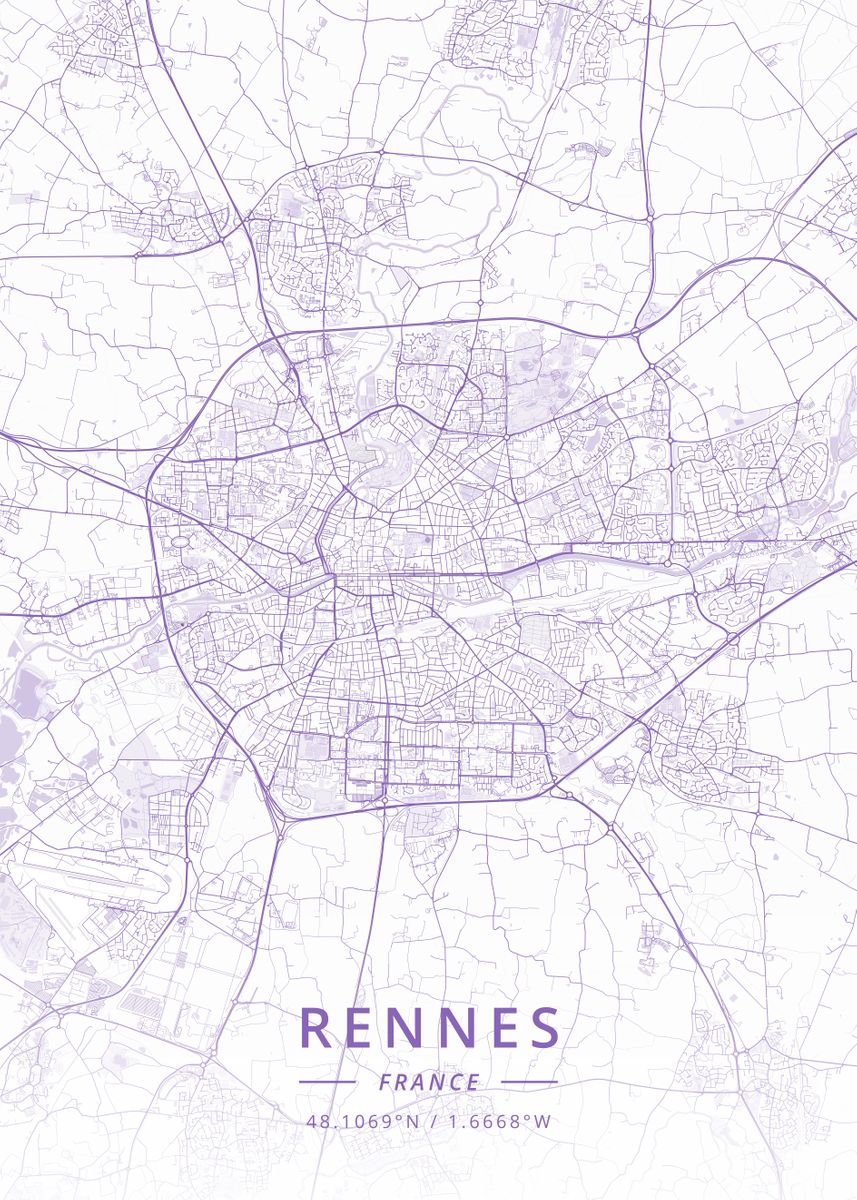 'Rennes France' Poster, picture, metal print, paint by Designer Map Art ...