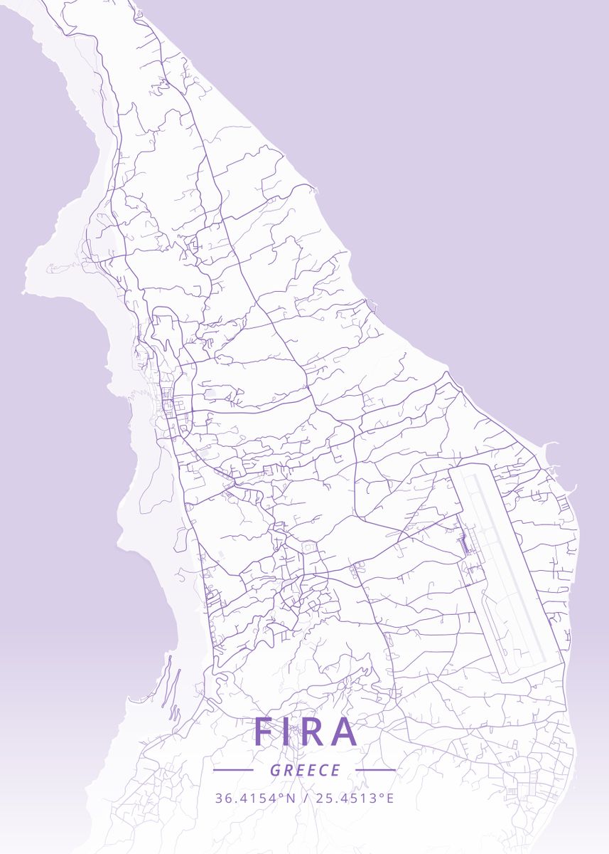 'Fira Greece' Poster, picture, metal print, paint by Designer Map Art ...