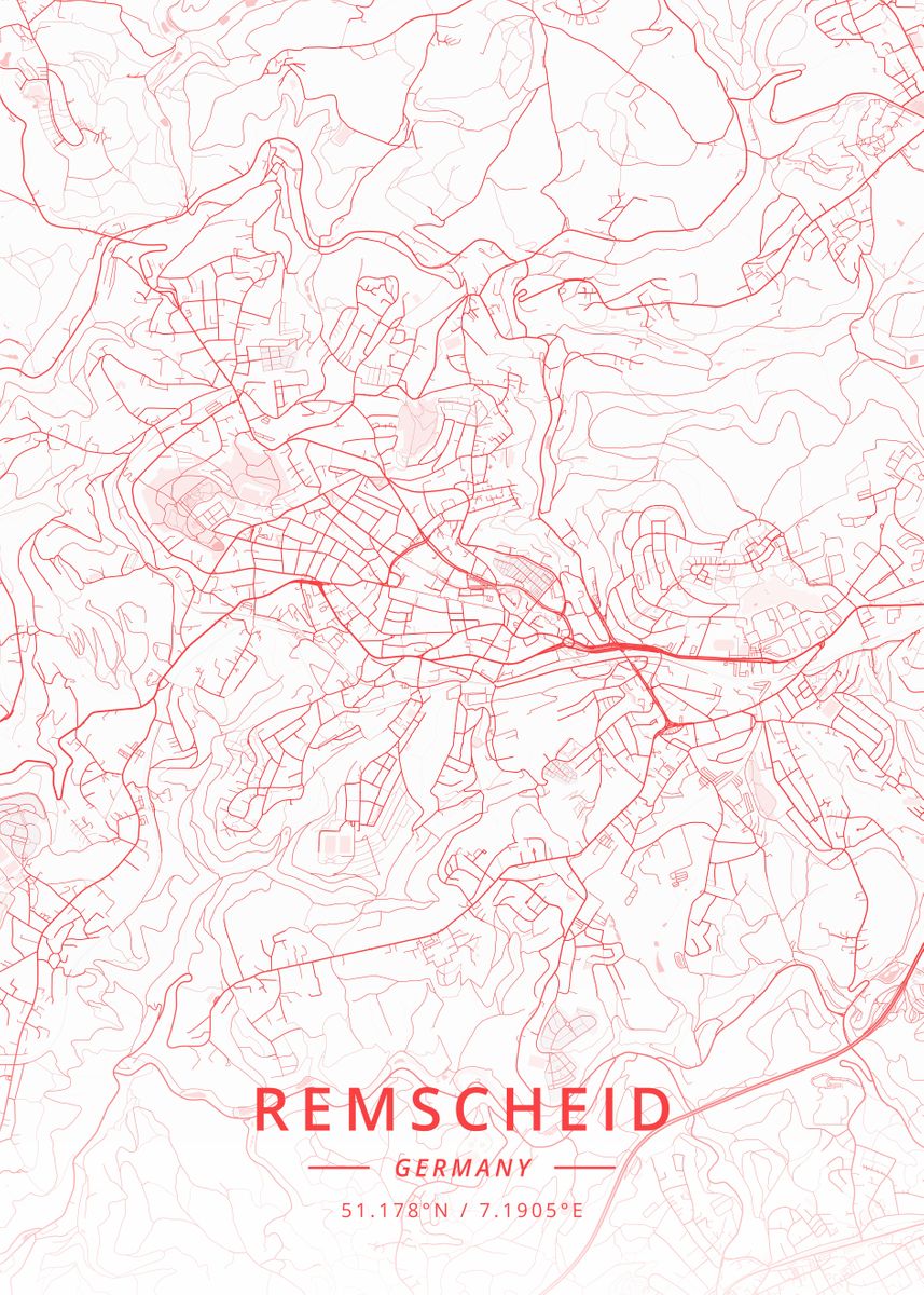 'Remscheid Germany' Poster, picture, metal print, paint by Designer Map ...