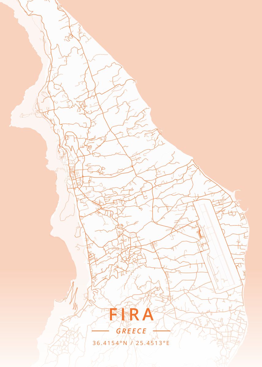 'Fira Greece' Poster, picture, metal print, paint by Designer Map Art ...