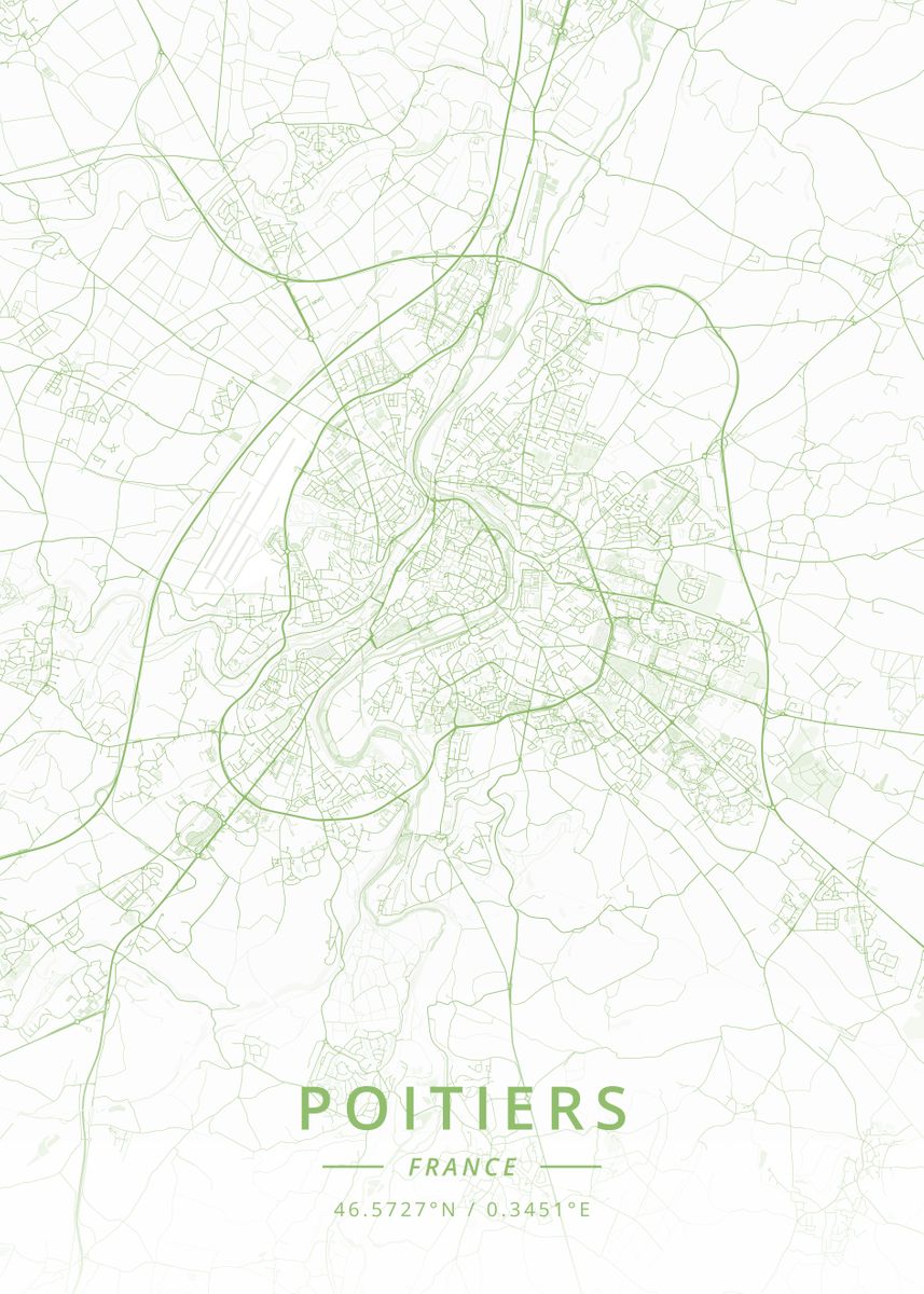 'Poitiers France' Poster, picture, metal print, paint by Designer Map ...