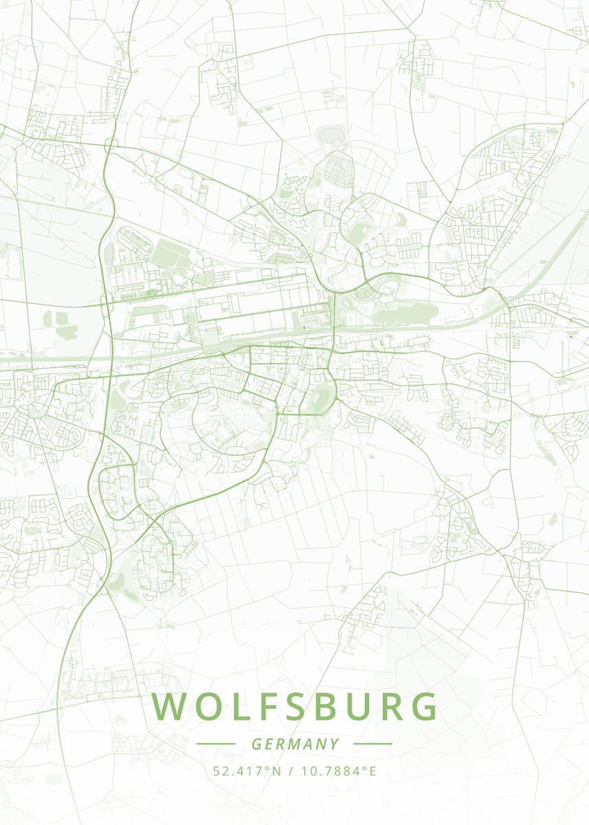'Wolfsburg Germany' Poster, picture, metal print, paint by Designer Map ...