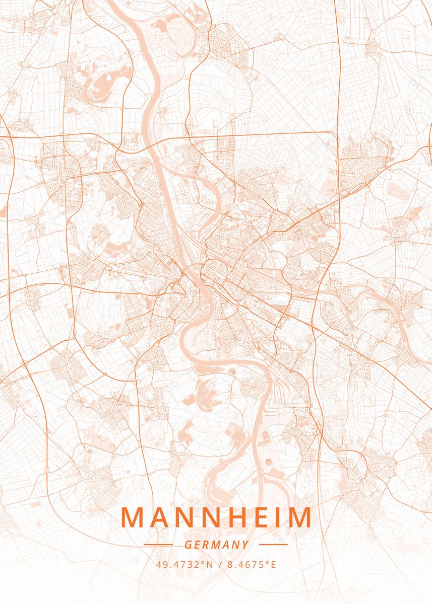 'Mannheim Germany' Poster, picture, metal print, paint by Designer Map ...