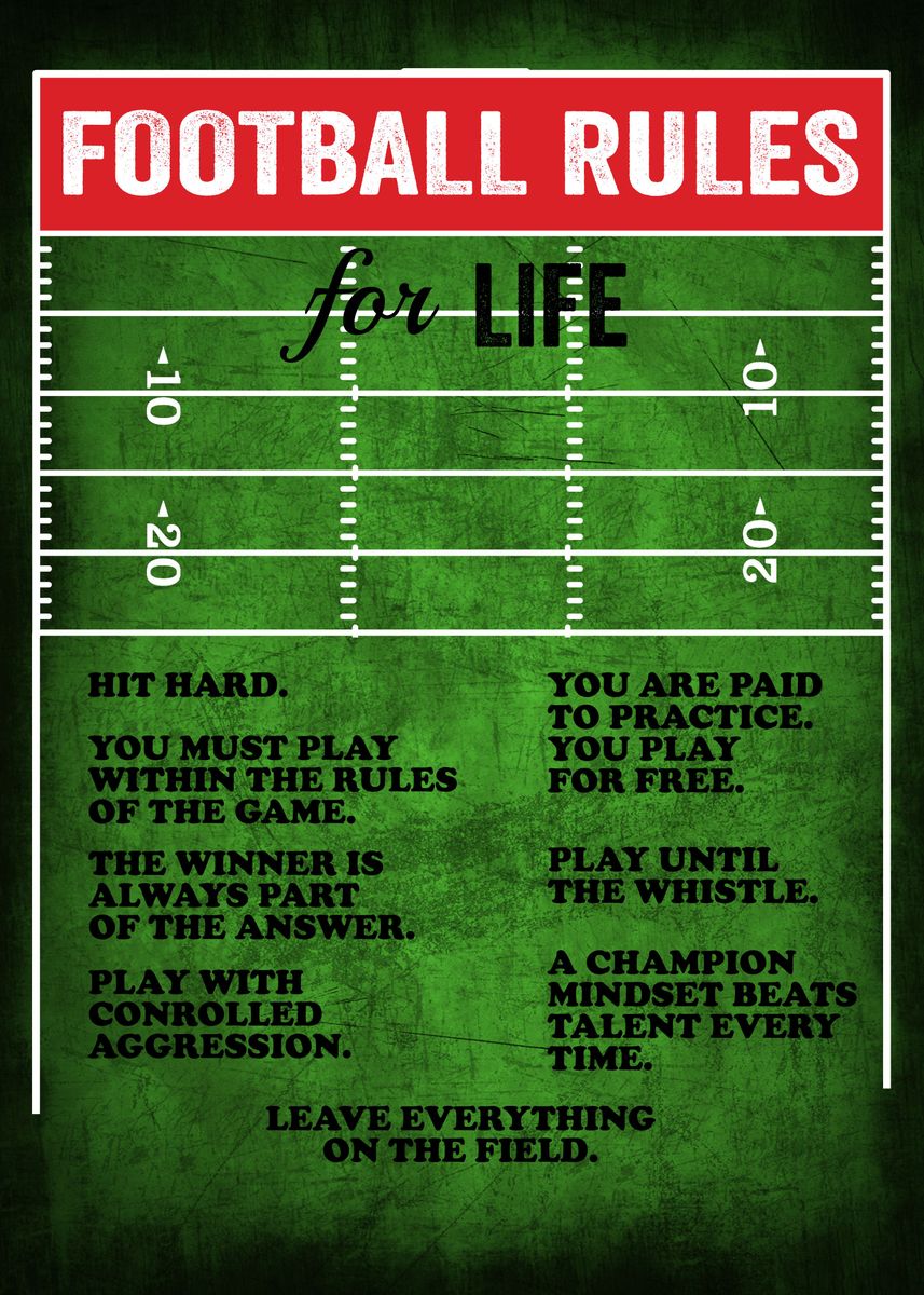'FOOTBALL RULES Black Text' Poster, picture, metal print, paint by ...