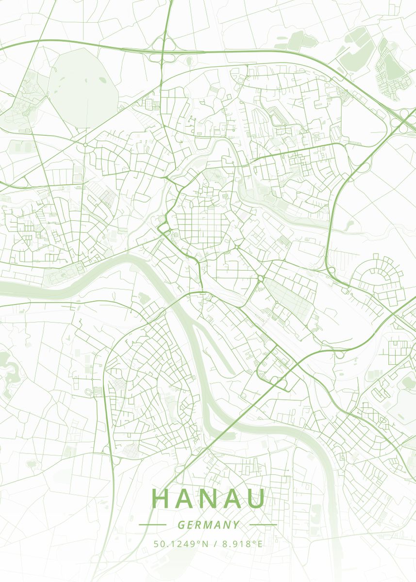 'Hanau Germany' Poster, picture, metal print, paint by Designer Map Art ...