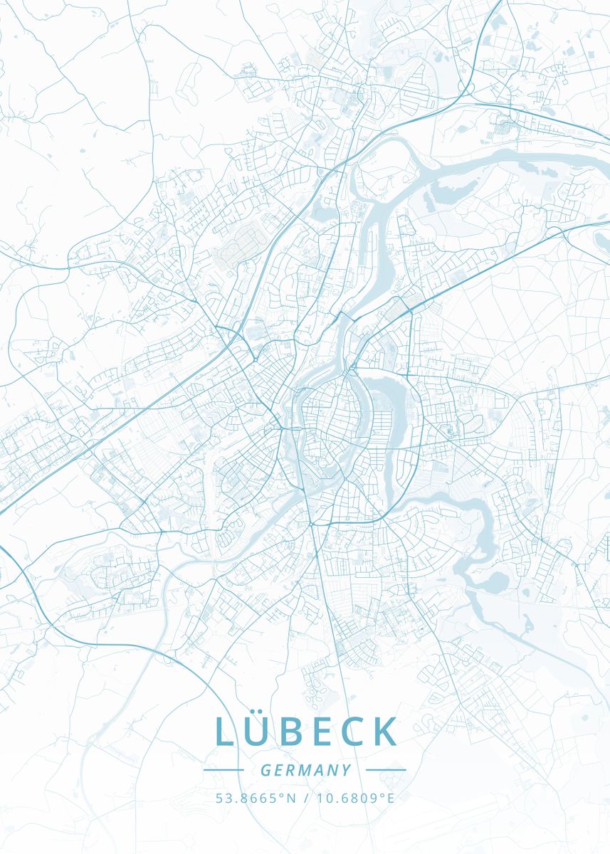 'Lubeck Germany' Poster, picture, metal print, paint by Designer Map ...