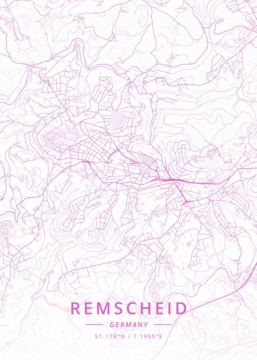 'Remscheid Germany' Poster, picture, metal print, paint by Designer Map ...