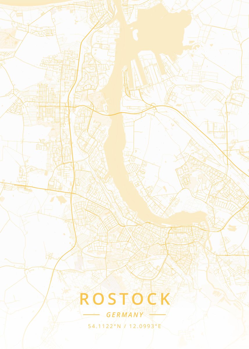 'Rostock Germany' Poster, picture, metal print, paint by Designer Map ...