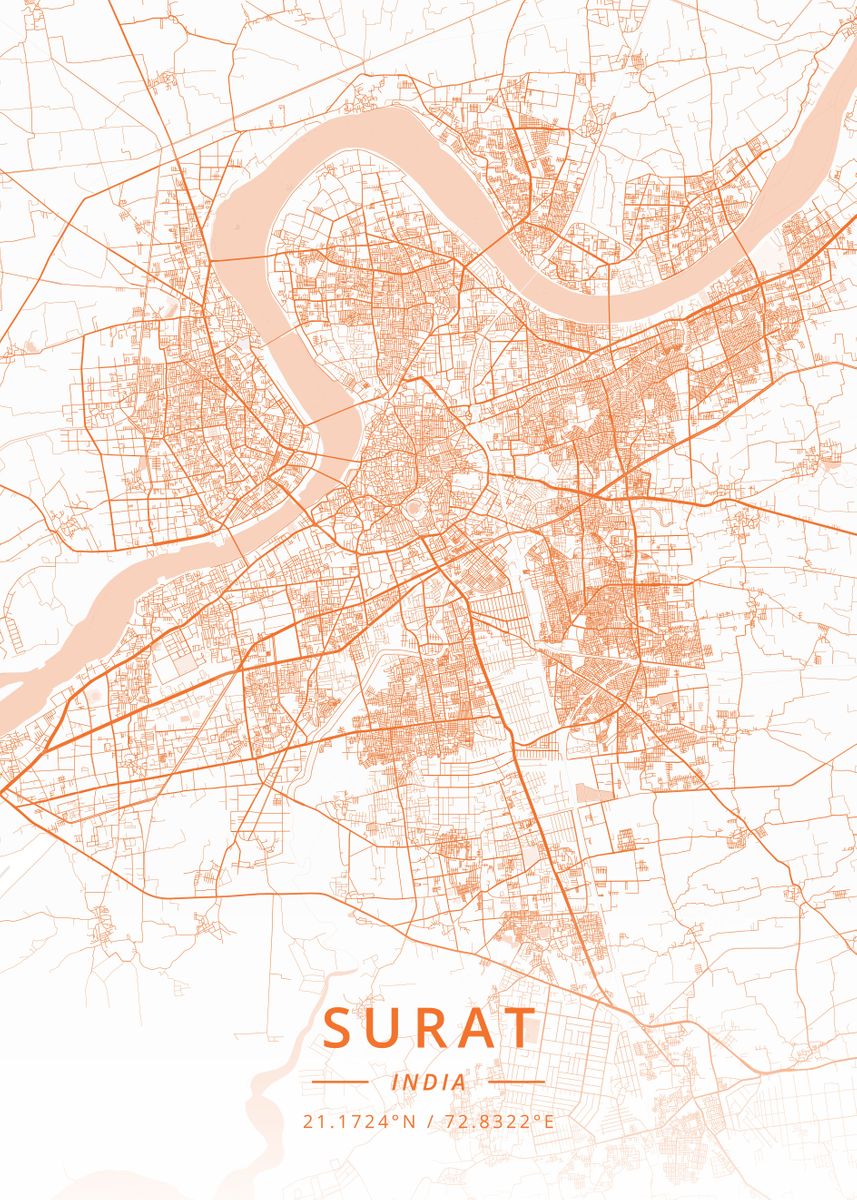 'Surat India' Poster, picture, metal print, paint by Designer Map Art ...