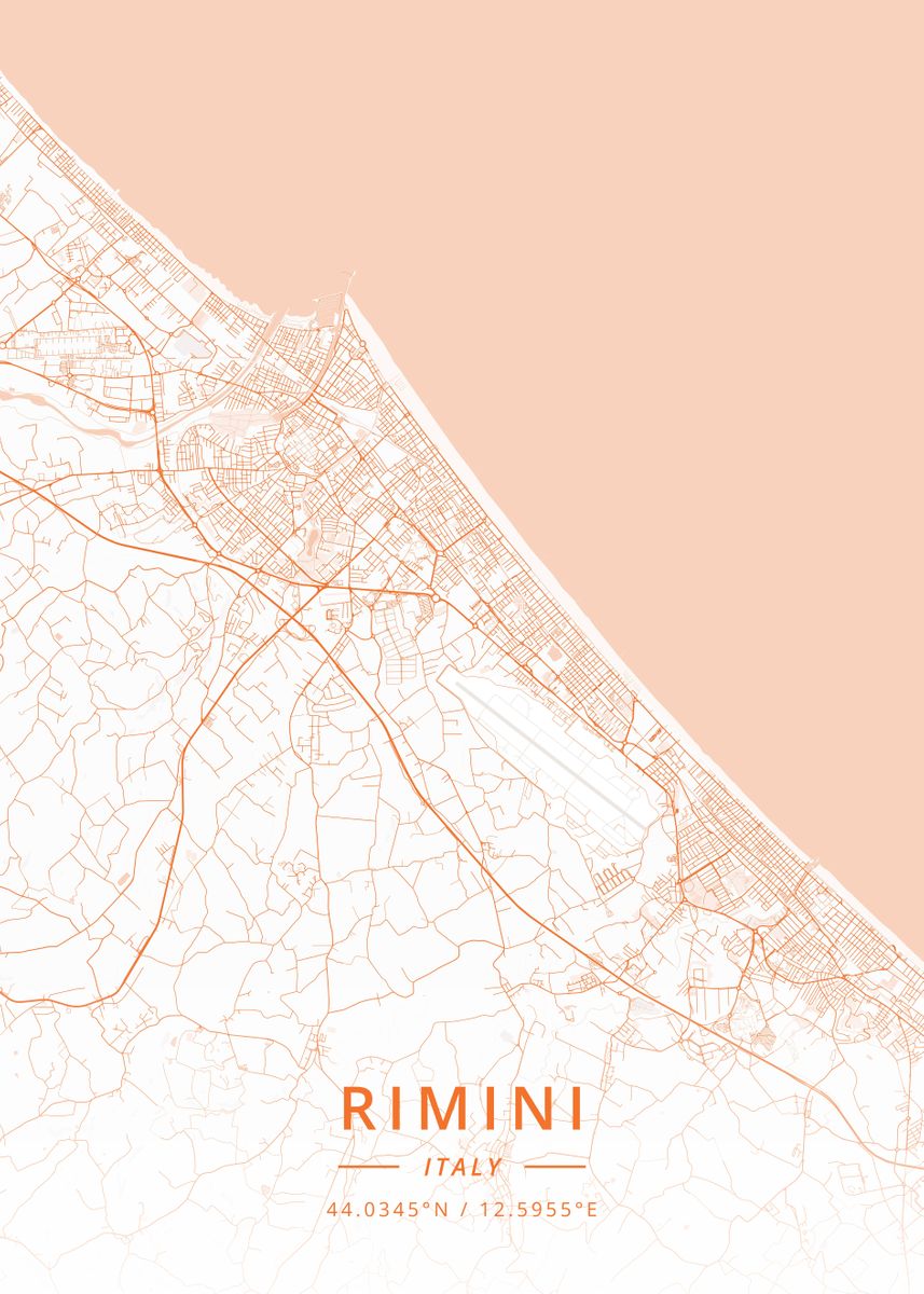 'Rimini Italy' Poster, picture, metal print, paint by Designer Map Art ...