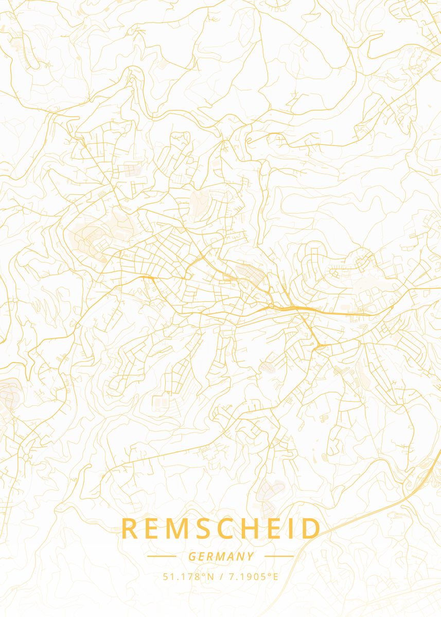 'Remscheid Germany' Poster, picture, metal print, paint by Designer Map ...