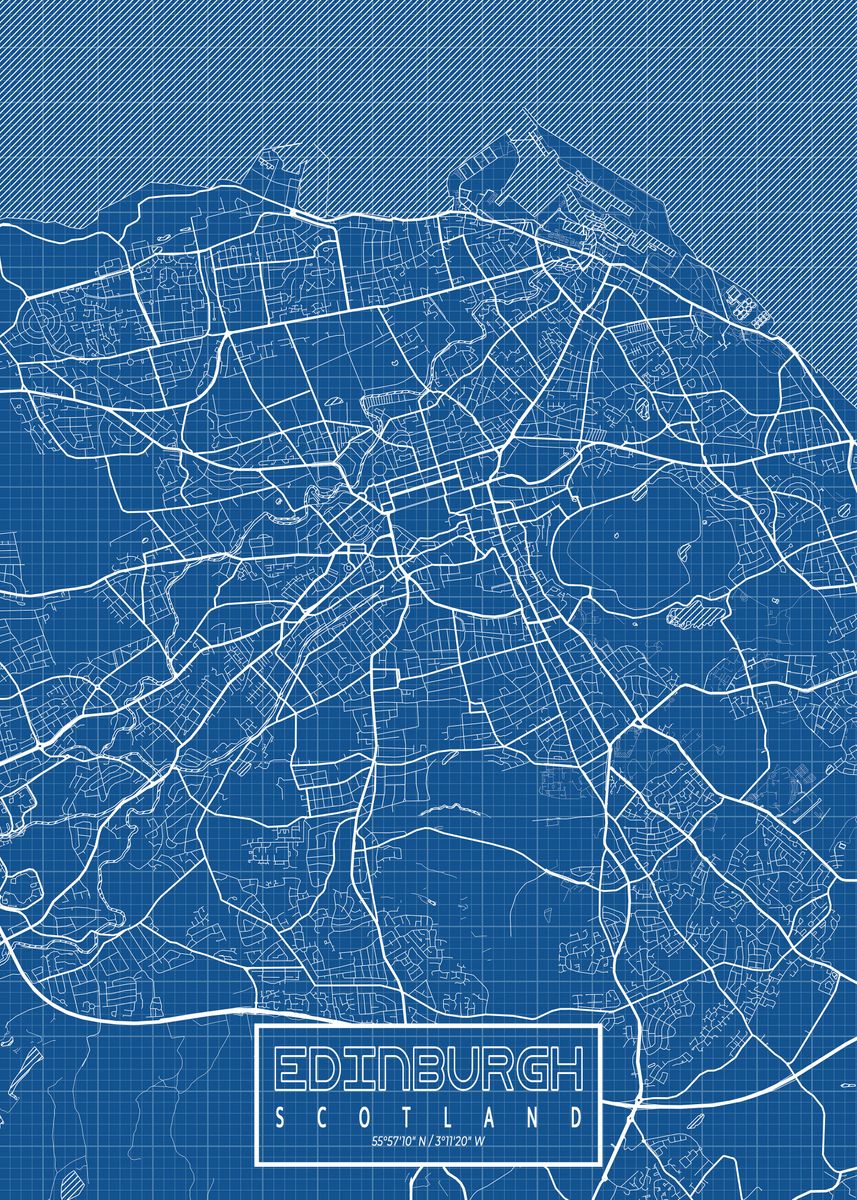 'Edinburgh City Map Bluepri' Poster, picture, metal print, paint by ...