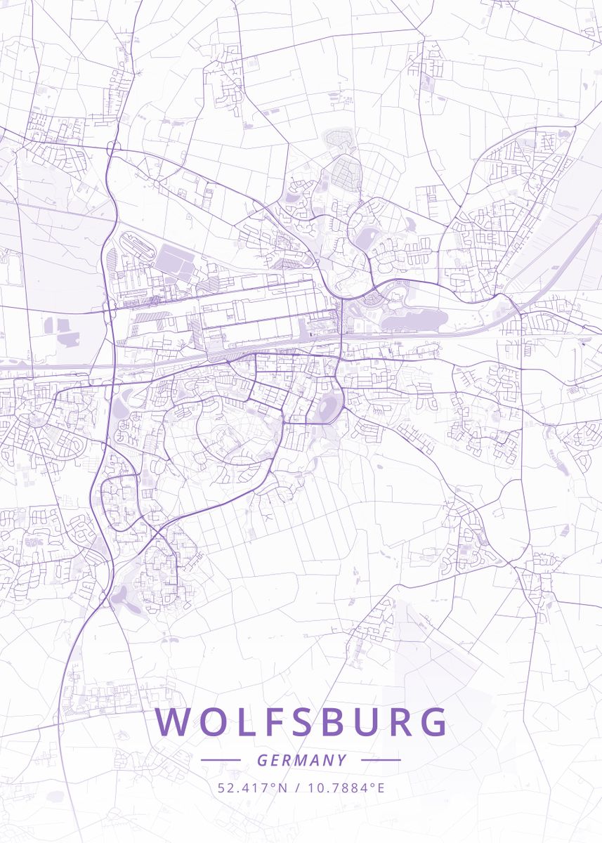 'Wolfsburg Germany' Poster, picture, metal print, paint by Designer Map ...