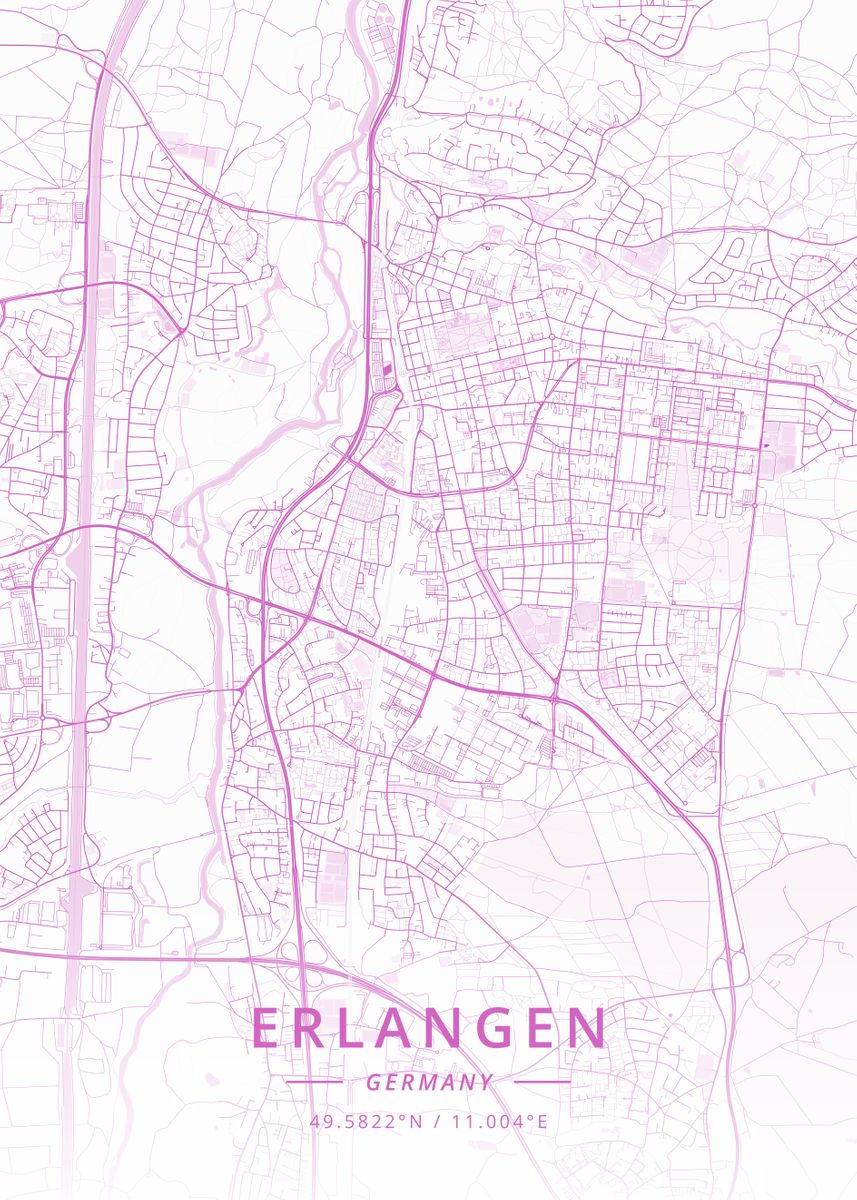 'Erlangen Germany' Poster, picture, metal print, paint by Designer Map ...