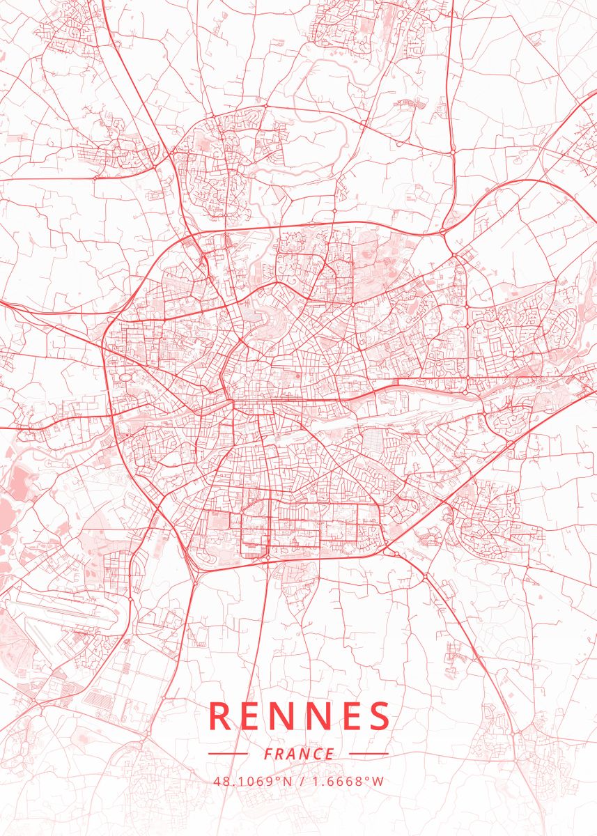 'Rennes France' Poster, picture, metal print, paint by Designer Map Art ...