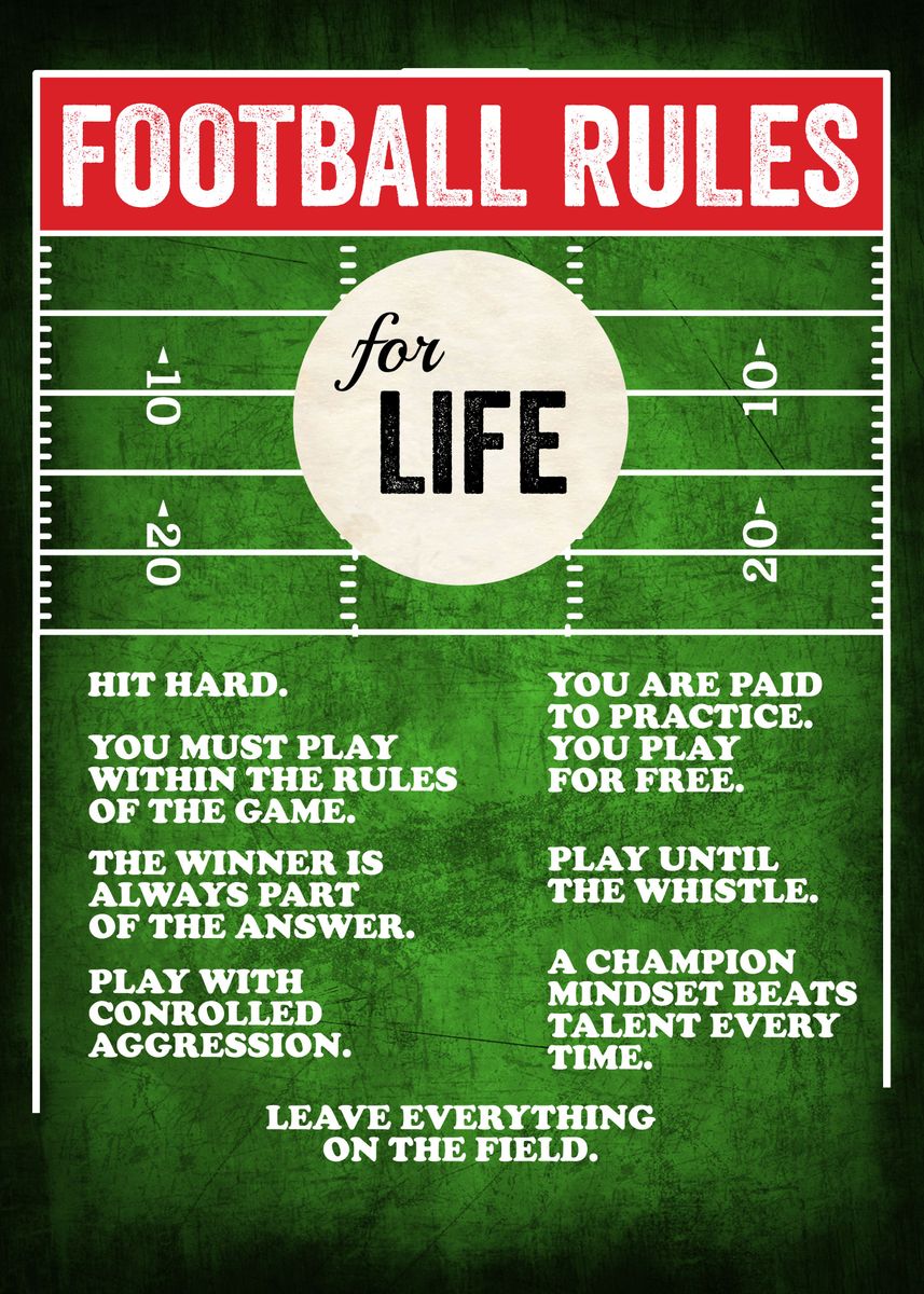 'FOOTBALL RULES White Text' Poster, picture, metal print, paint by ...