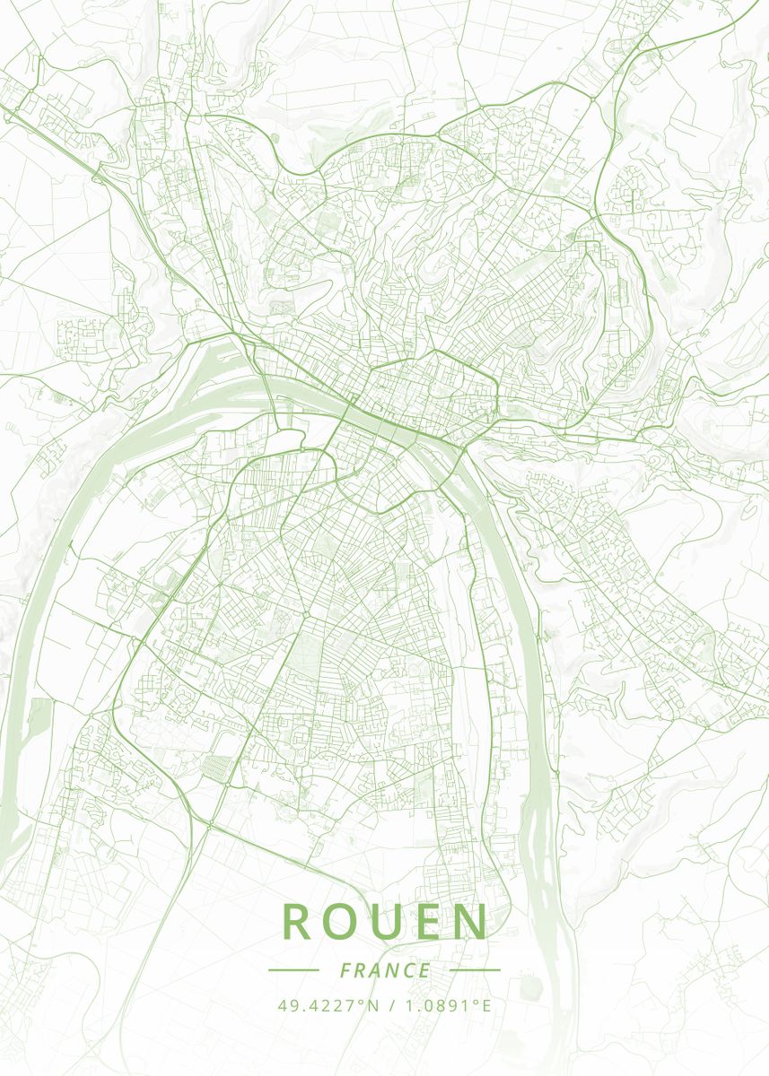 'Rouen France' Poster, picture, metal print, paint by Designer Map Art ...