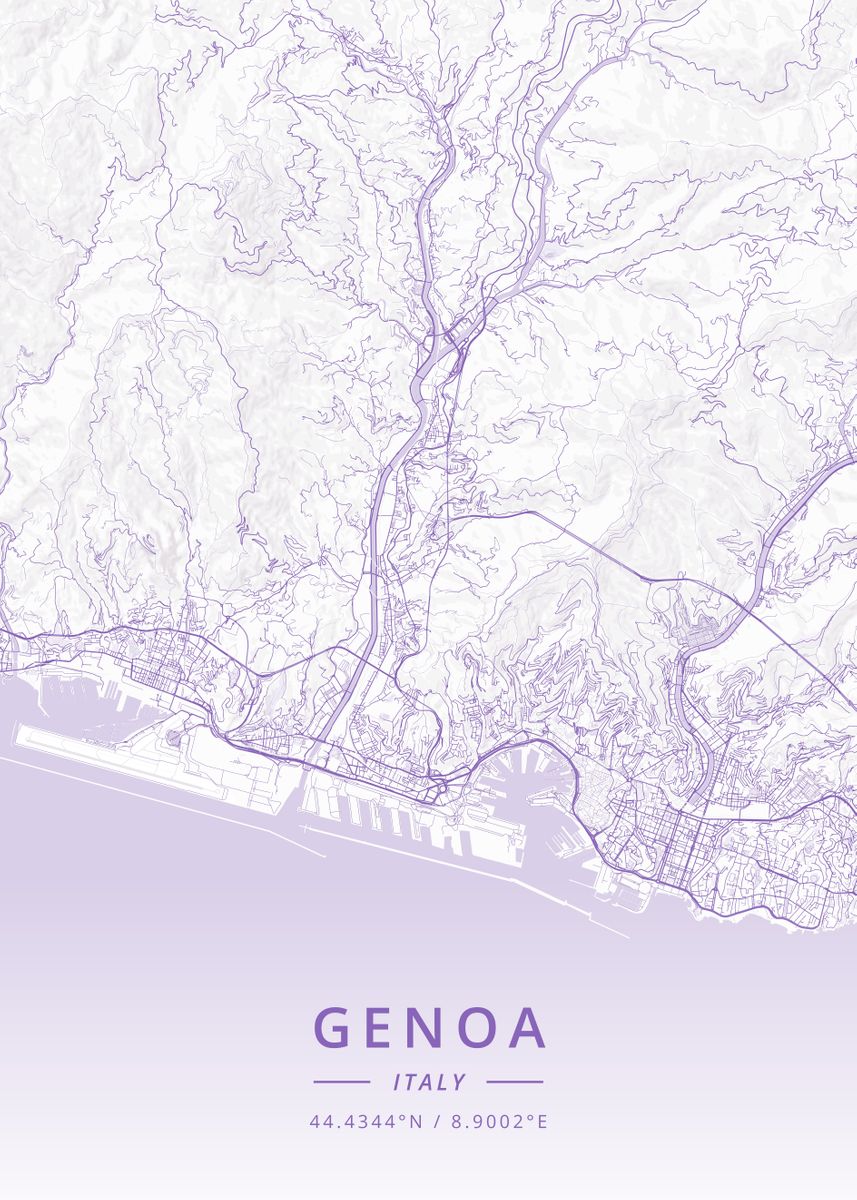'Genoa Italy' Poster, picture, metal print, paint by Designer Map Art ...