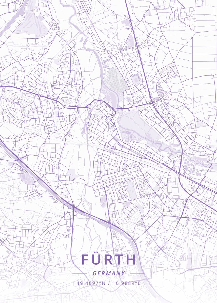 'Furth Germany' Poster, picture, metal print, paint by Designer Map Art ...