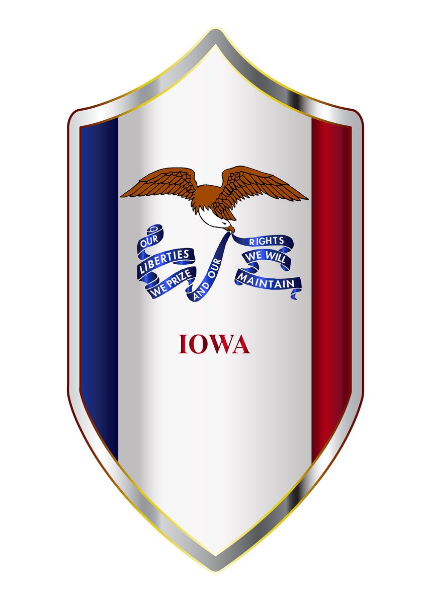 'Iowa State Flag On Shield' Poster, picture, metal print, paint by ...