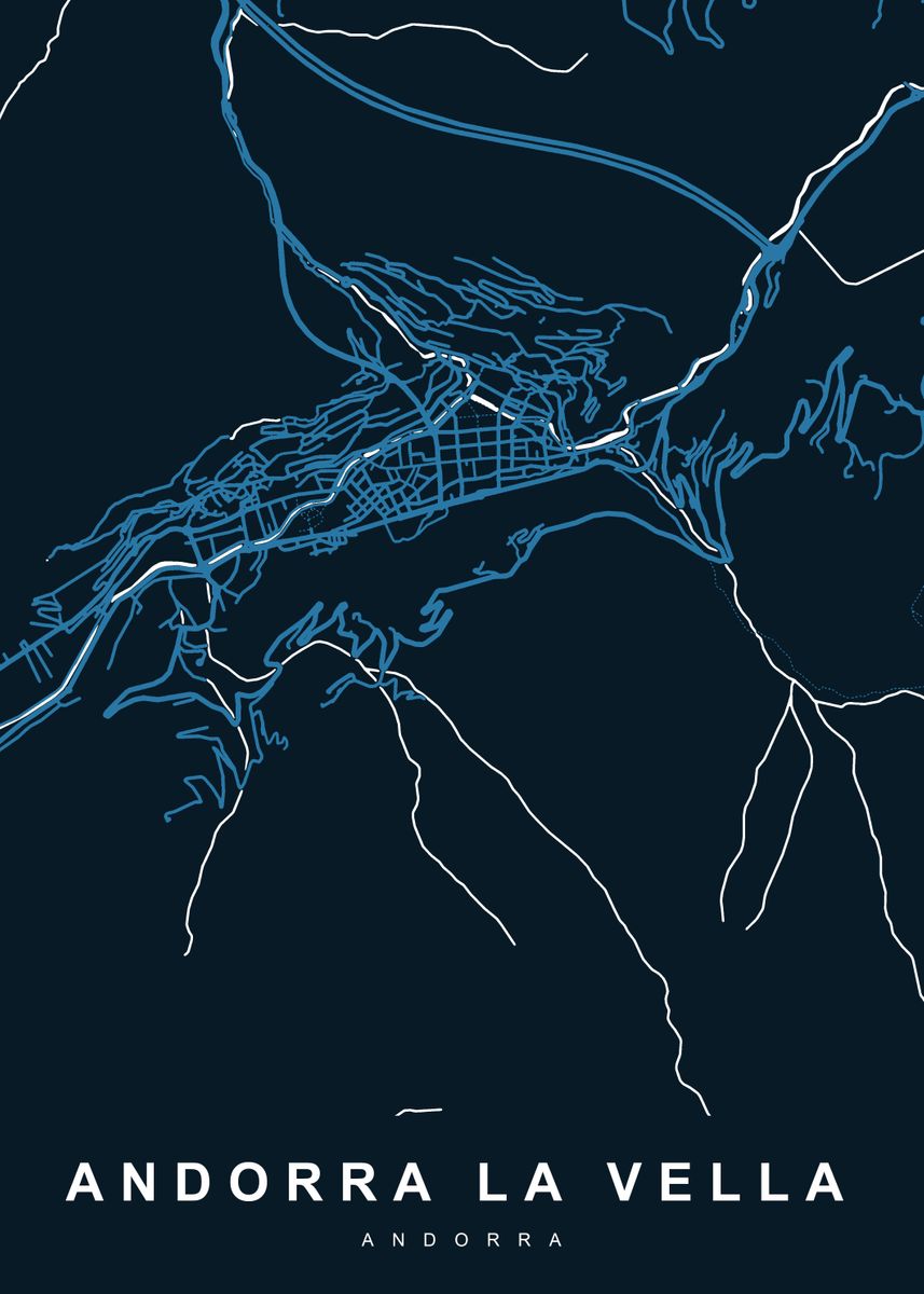 'ANDORRA LA VELLA Map' Poster, picture, metal print, paint by UrbanMaps ...