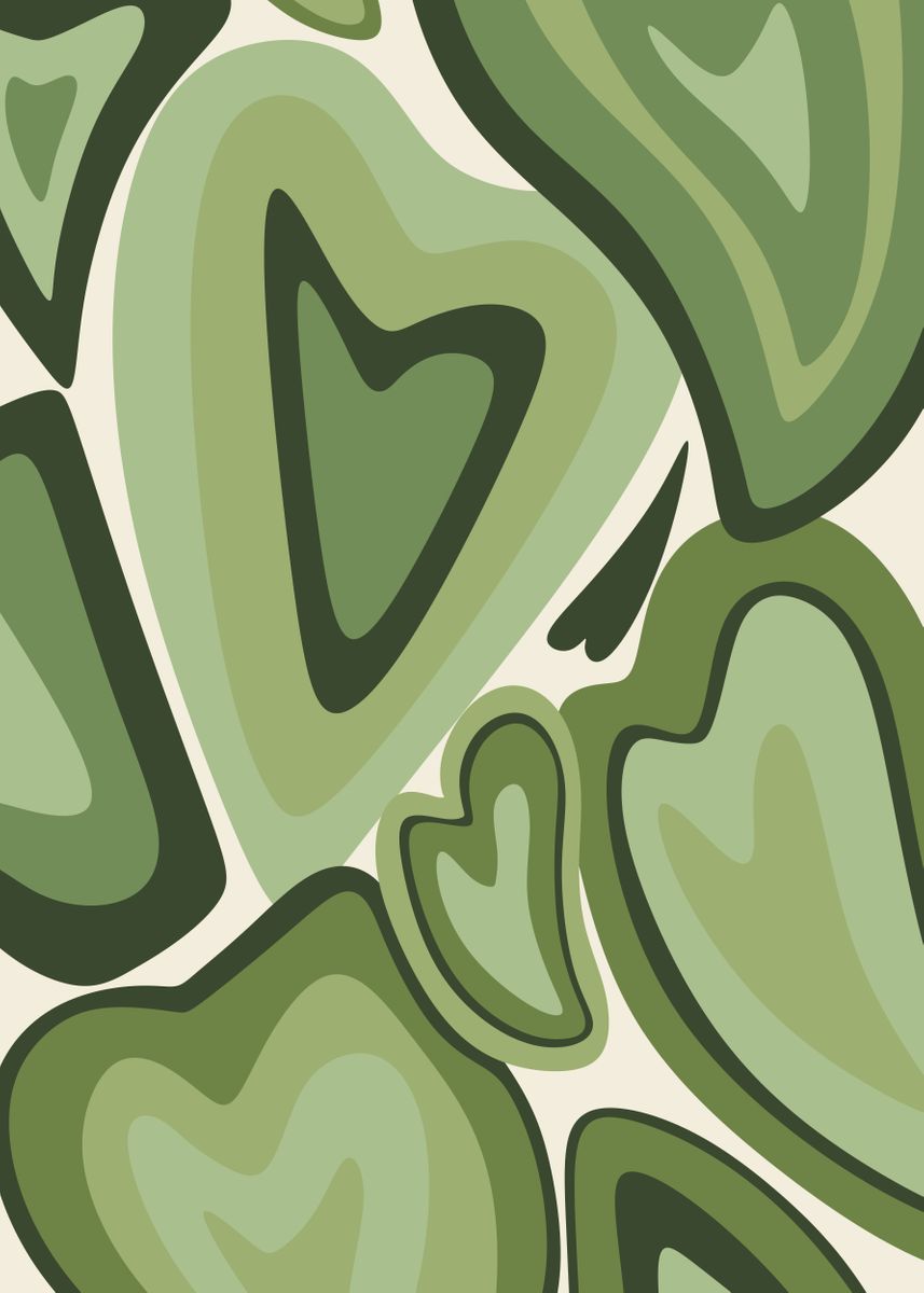 '70s Wavey Green Hearts ' Poster, picture, metal print, paint by Josh B ...