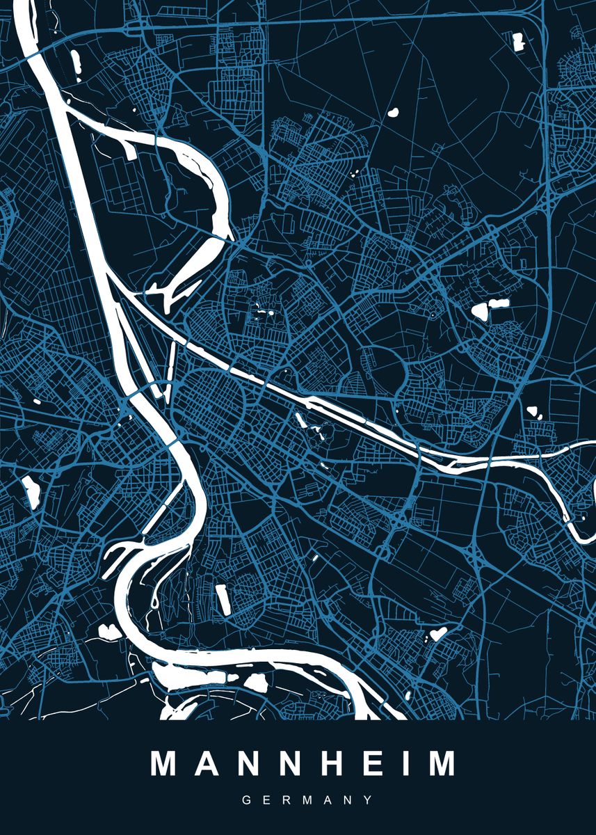 'MANNHEIM Map GERMANY' Poster, picture, metal print, paint by UrbanMaps ...