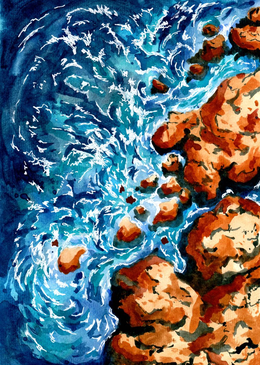 'Rocks and Waves' Poster, picture, metal print, paint by Sebastian ...