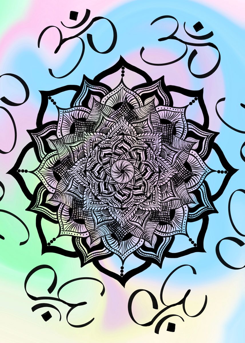 'Ohm mandala' Poster, picture, metal print, paint by Despina | Displate