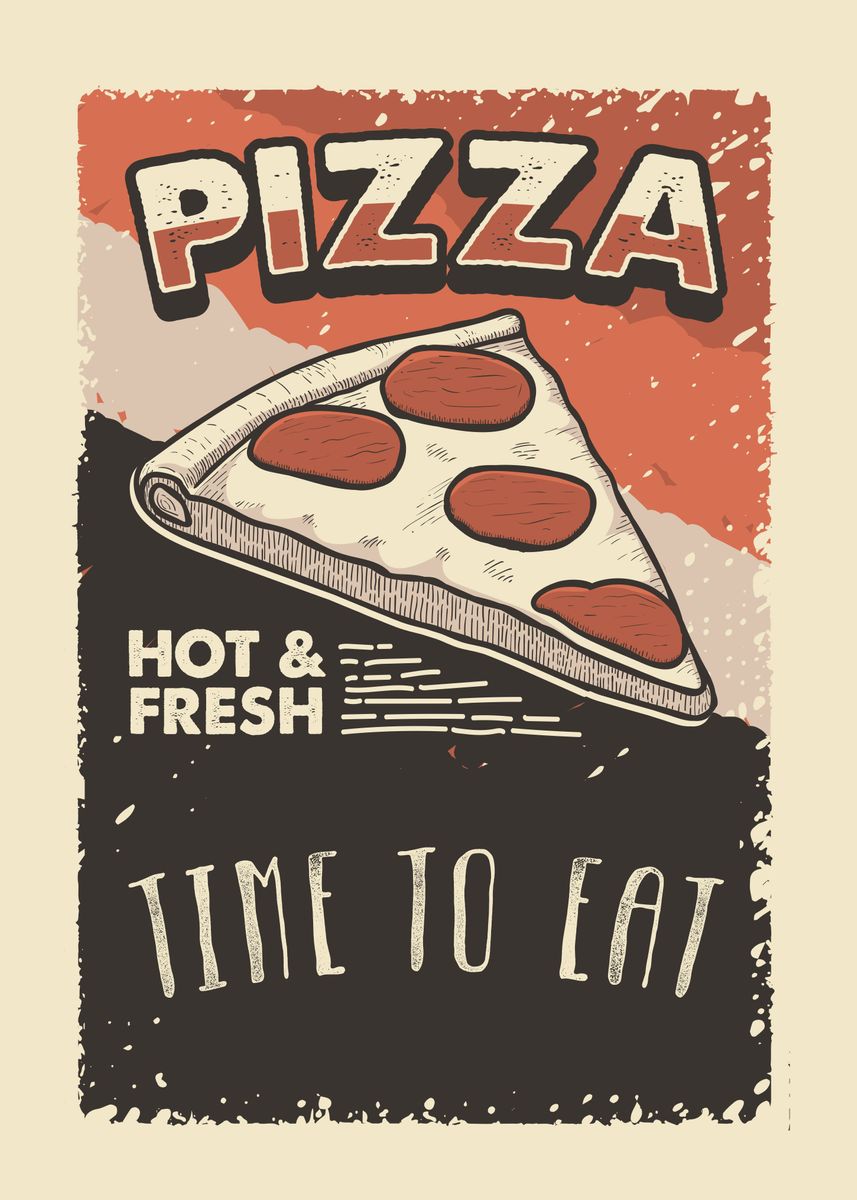 'Pizza Retro Food' Poster, picture, metal print, paint by Alin Gabriel ...