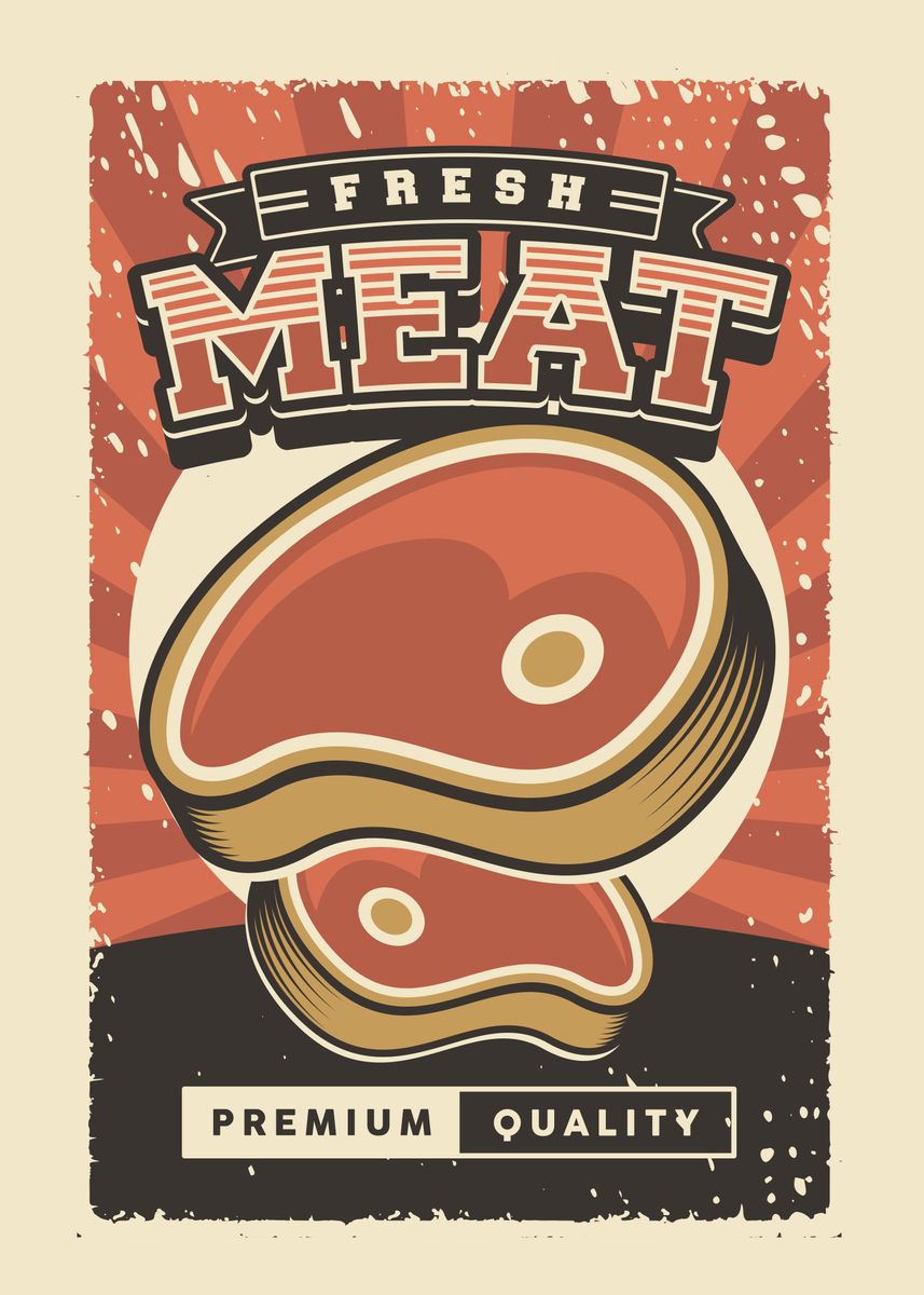 'Fresh Meat Retro' Poster, picture, metal print, paint by Alin Gabriel ...