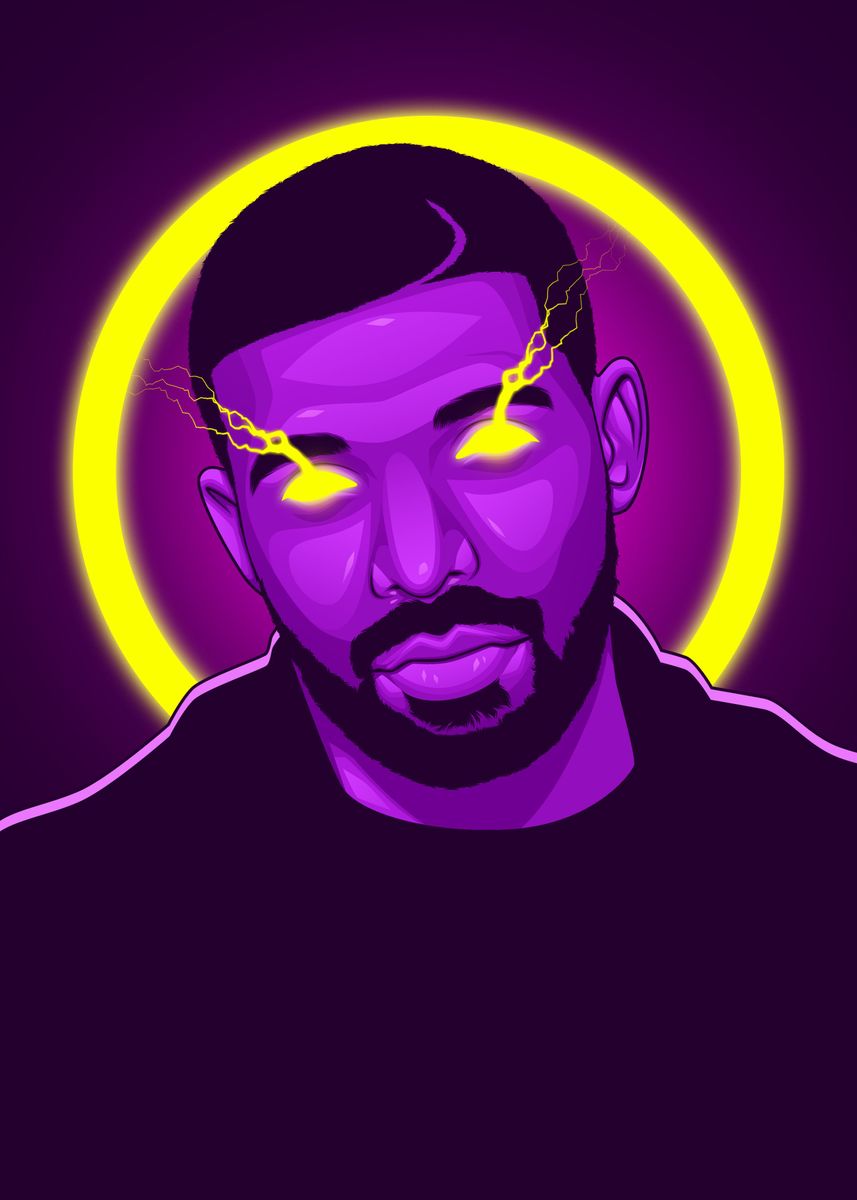 'Drake Champagnepapi Neon' Poster, picture, metal print, paint by ...