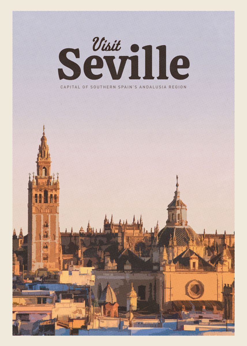 'Visit Seville' Poster, picture, metal print, paint by Mercury Club ...