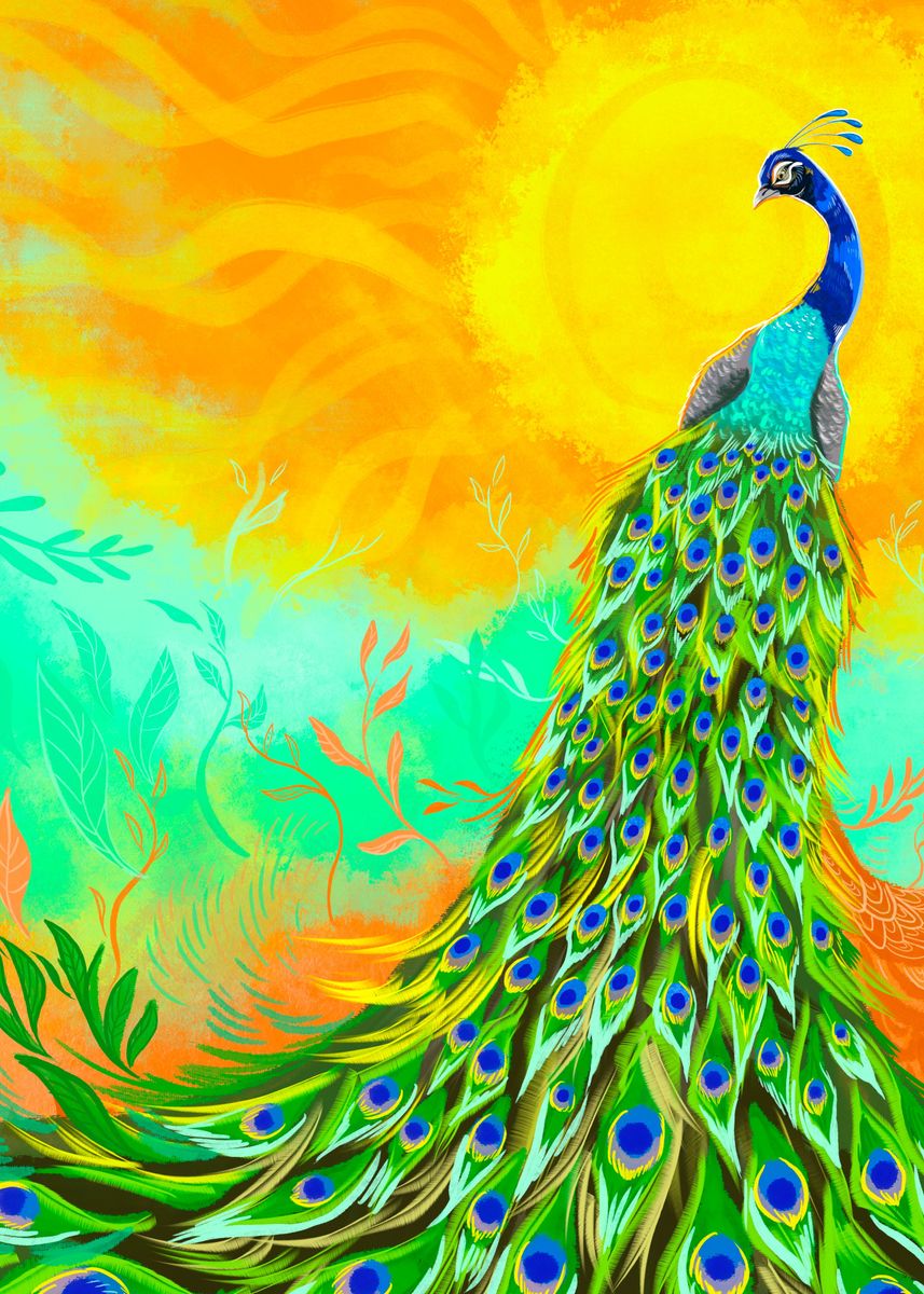'Peacock ' Poster, picture, metal print, paint by Abigail Roscoe | Displate