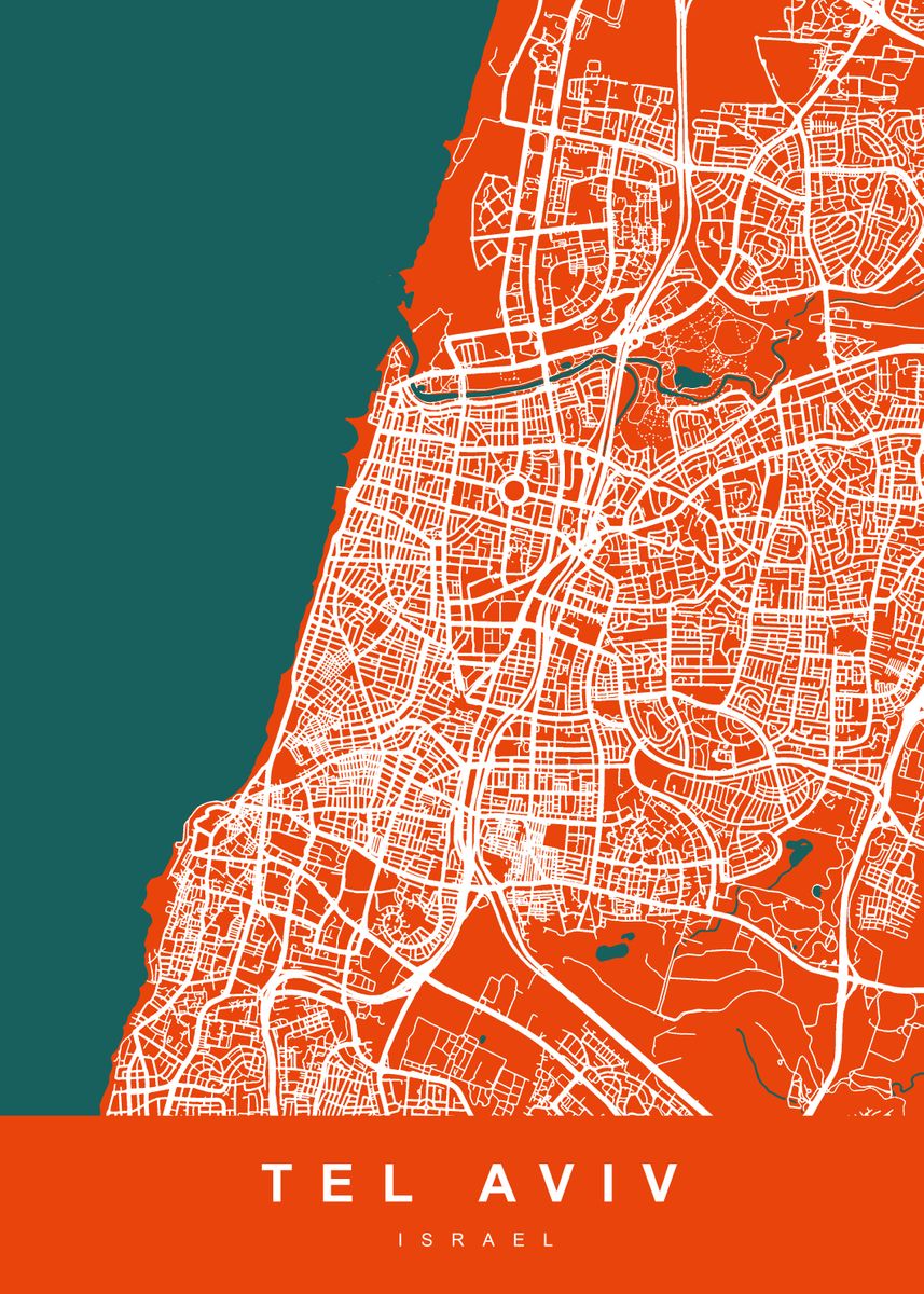 'TEL AVIV Map ISRAEL' Poster, picture, metal print, paint by UrbanMaps ...