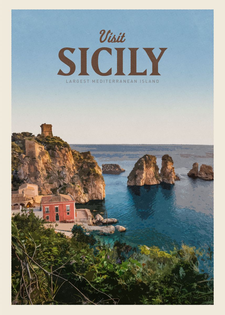 'Visit Sicily' Poster, picture, metal print, paint by Mercury Club ...