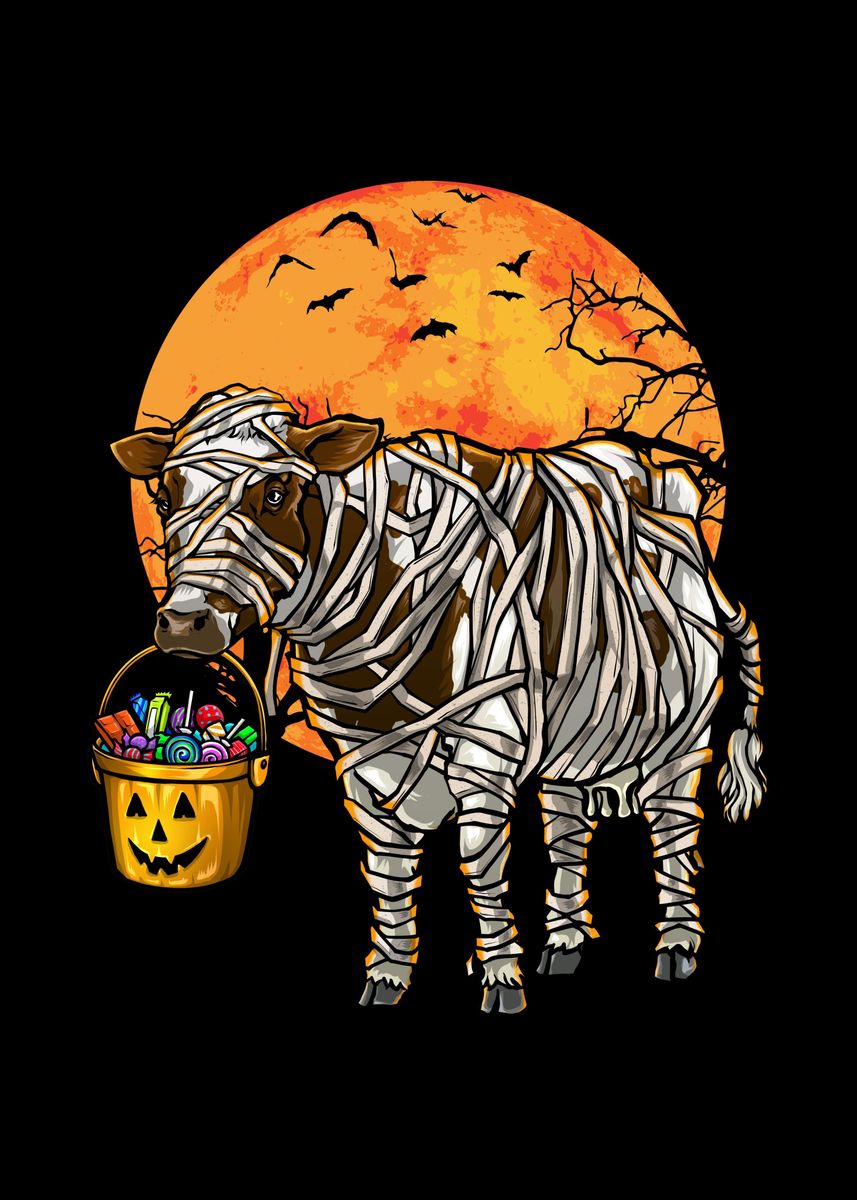 'Halloween Cow Farmer' Poster, picture, metal print, paint by Mealla ...