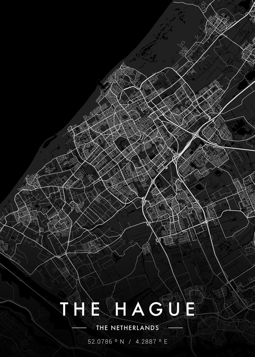 'The Hague City Map Dark' Poster, picture, metal print, paint by MVDZ ...