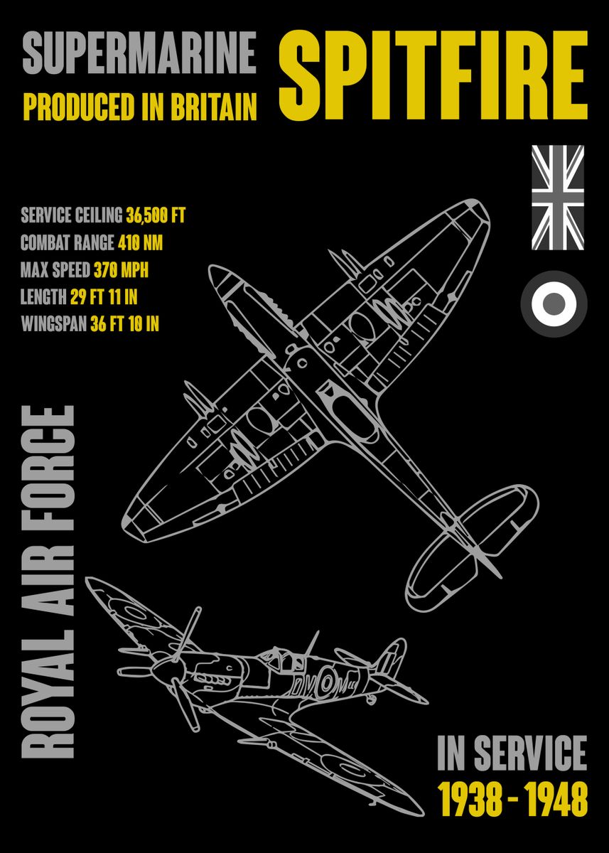 'Supermarine Spitfire RAF' Poster, picture, metal print, paint by ...