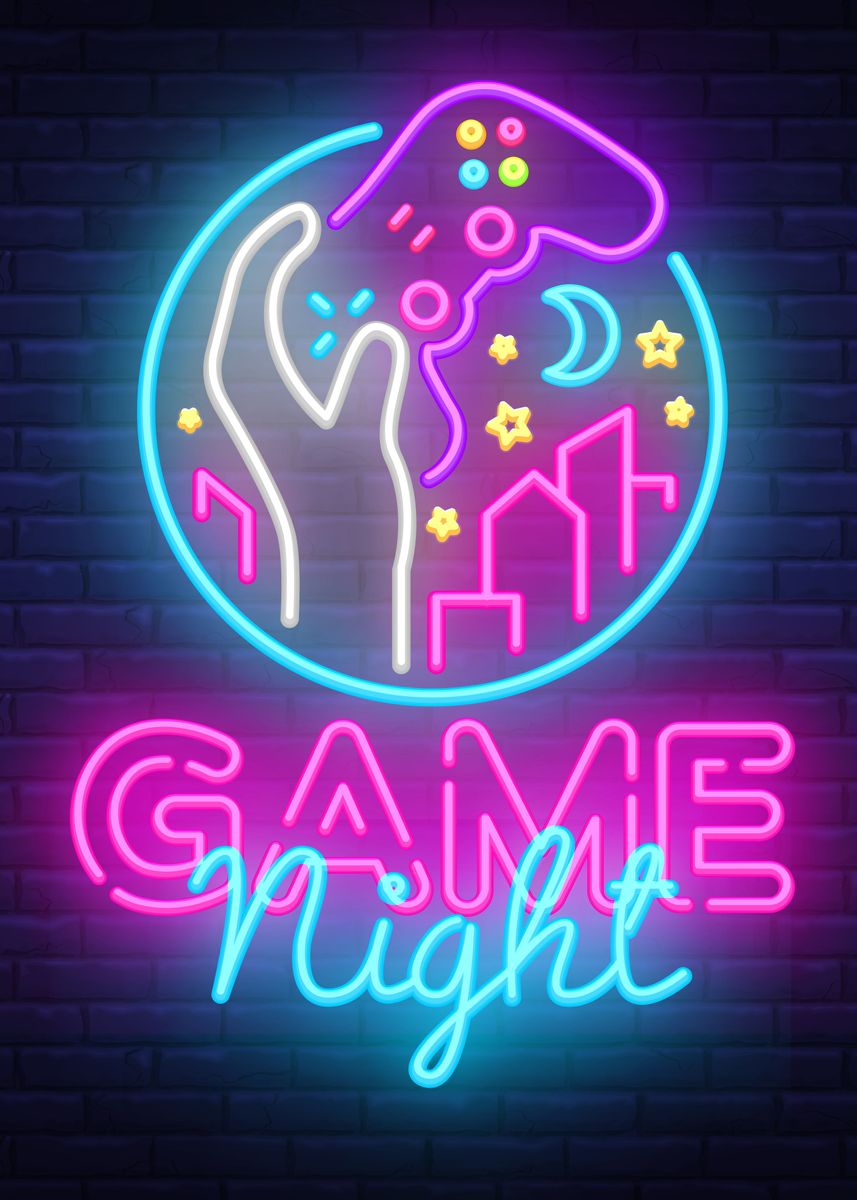 'Game Night Neon Light' Poster, picture, metal print, paint by ...