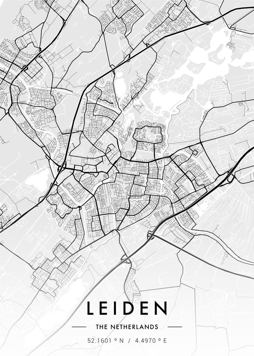 'Leiden City Map White' Poster, picture, metal print, paint by MVDZ ...